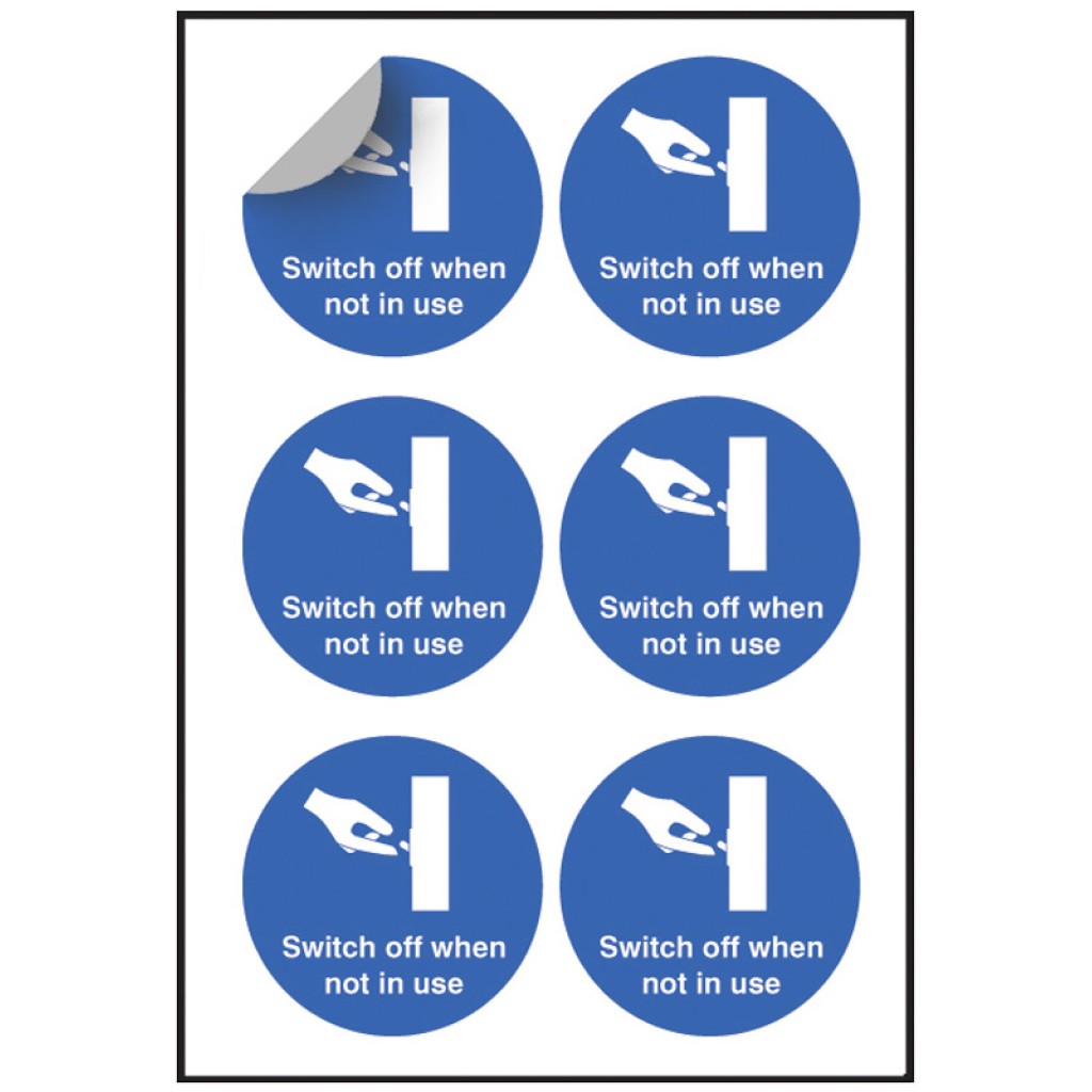 6 x Switch Off When Not in Use Labels - 65mm Diameter
