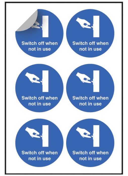 6 x Switch Off When Not in Use Labels - 65mm Diameter