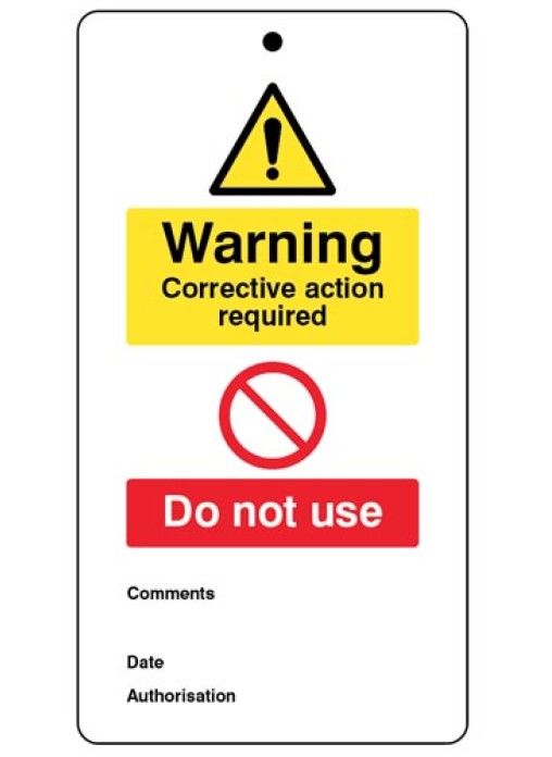 10 x Warning - Corrective Action Required - Double Sided Safety Tags