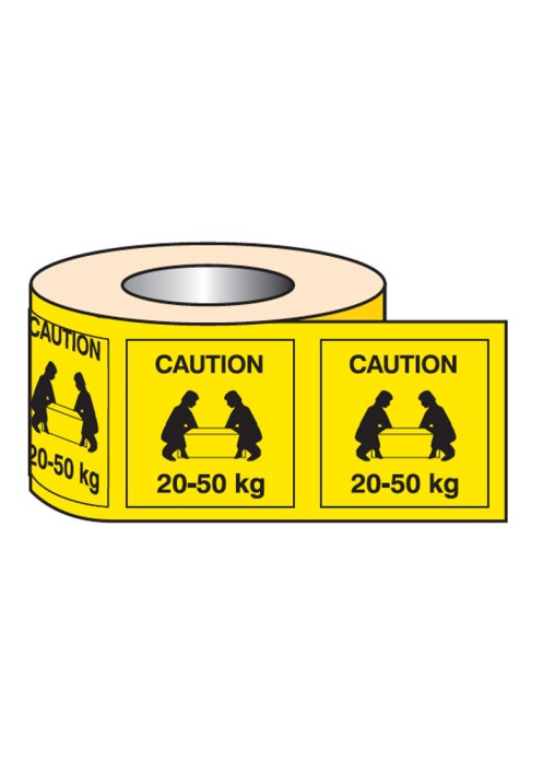 500 x Caution - 20-50kg Labels - 50 x 50mm
