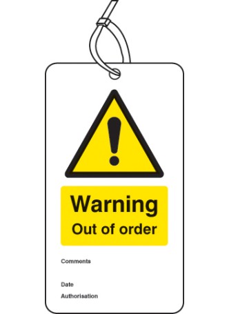 Warning - Out of Order - Double Sided Safety Tag (Pack of 10)