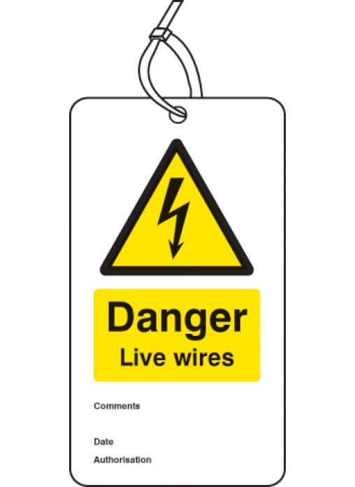 Danger - Live Wires - Double Sided Safety Tag (Pack of 10)