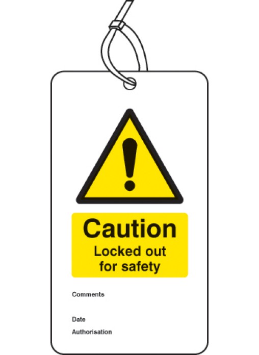 Lockout Tag - Caution - Locked Out for Safety - 80 x 150mm (Pack of 10)