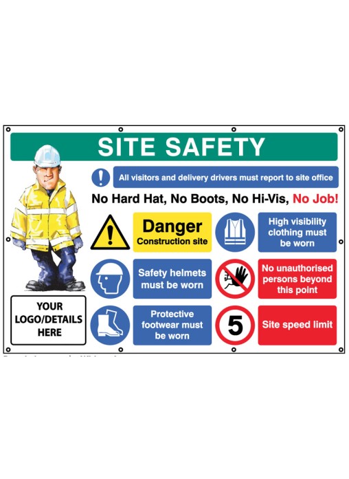 No Hat, No Boots, No Hi-vis, No Job Banner with Branding