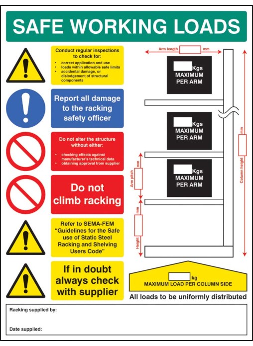 SWL Cantilever Racking Sign