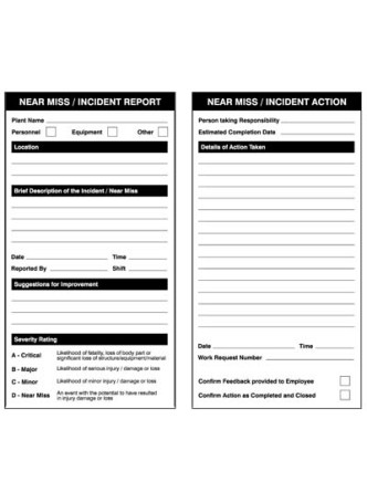 Near Miss Double Sided Report / Action Safety Tags
