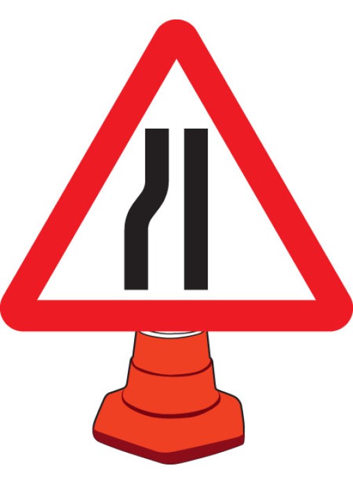 Road Narrowing Left - Cone Sign