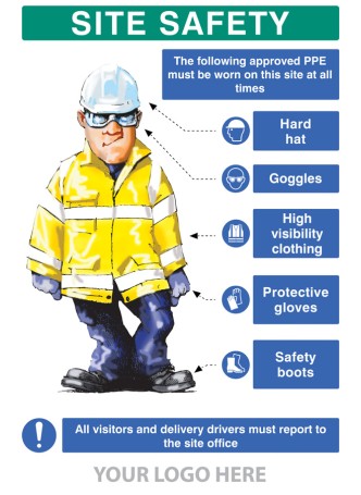 PPE Requirement Sign (Hat - Goggles - Hivis - Gloves - Boots)