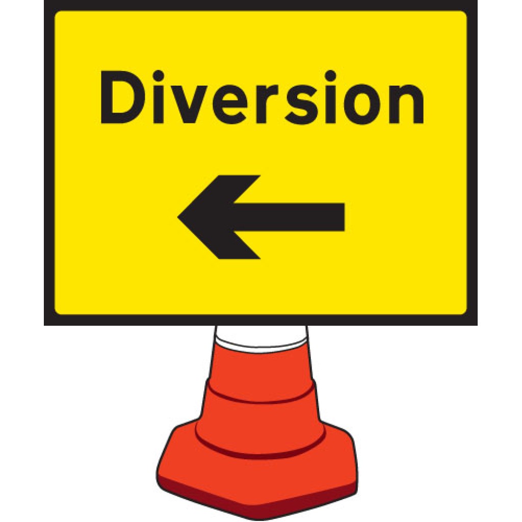 Diversion Left Cone Sign - 600 x 450mm