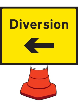 Diversion Left Cone Sign - 600 x 450mm
