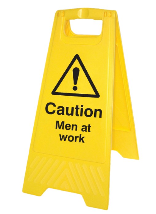 Caution - Men At Work - Self Standing Folding Sign