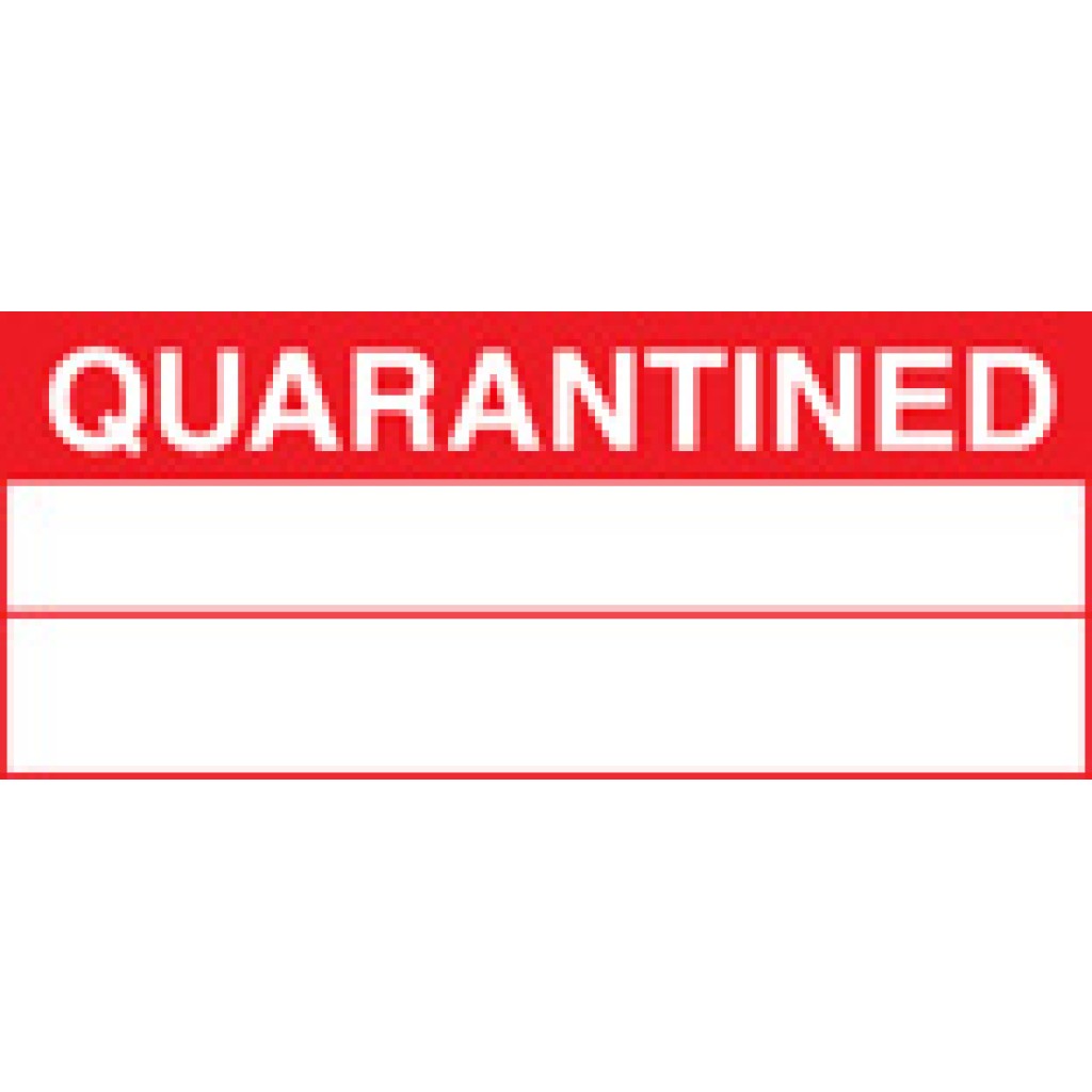 Roll of 100 Quarantined Labels - 50 x 20mm