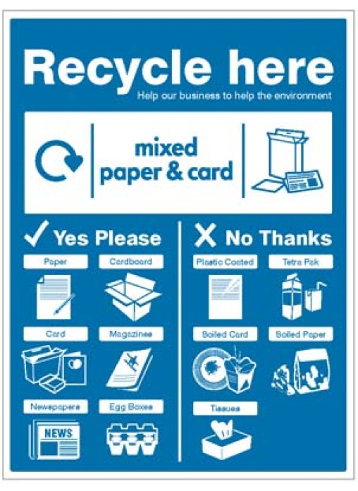 Paper & Cardboard - WRAP Recycle Here Sign