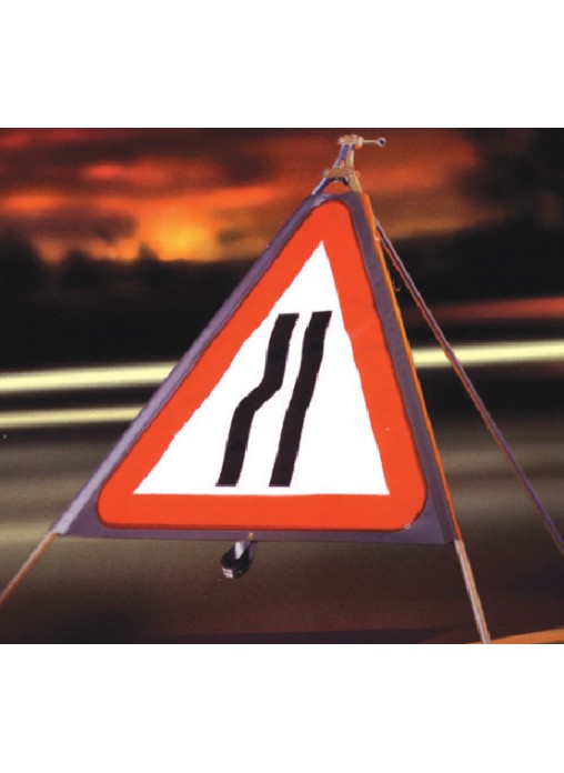 Fold Up Sign - Road Narrows Left with Text Variant Options